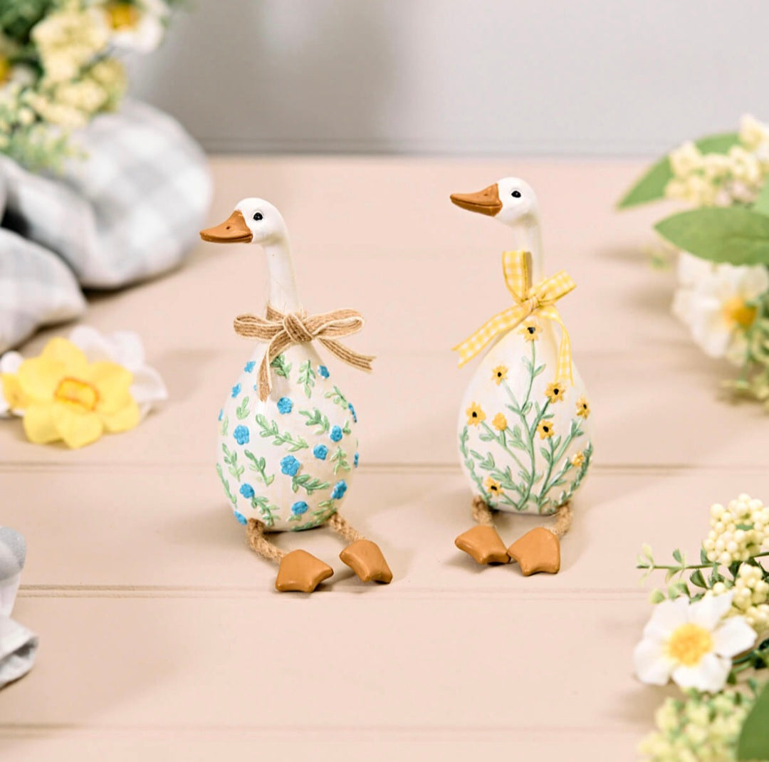 Goose Shelf Sitters - Forget-me-not & Sunflowers – Donna's Gift Emporium